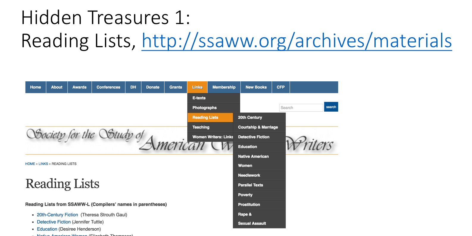 Hidden Treasures at the SSAWW Site | Donna M. Campbell